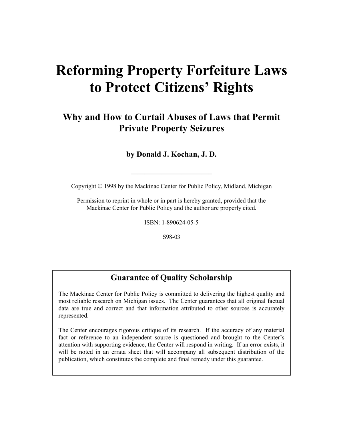 Reforming Property Forfeiture Laws to Protect Citizens’ Rights ...