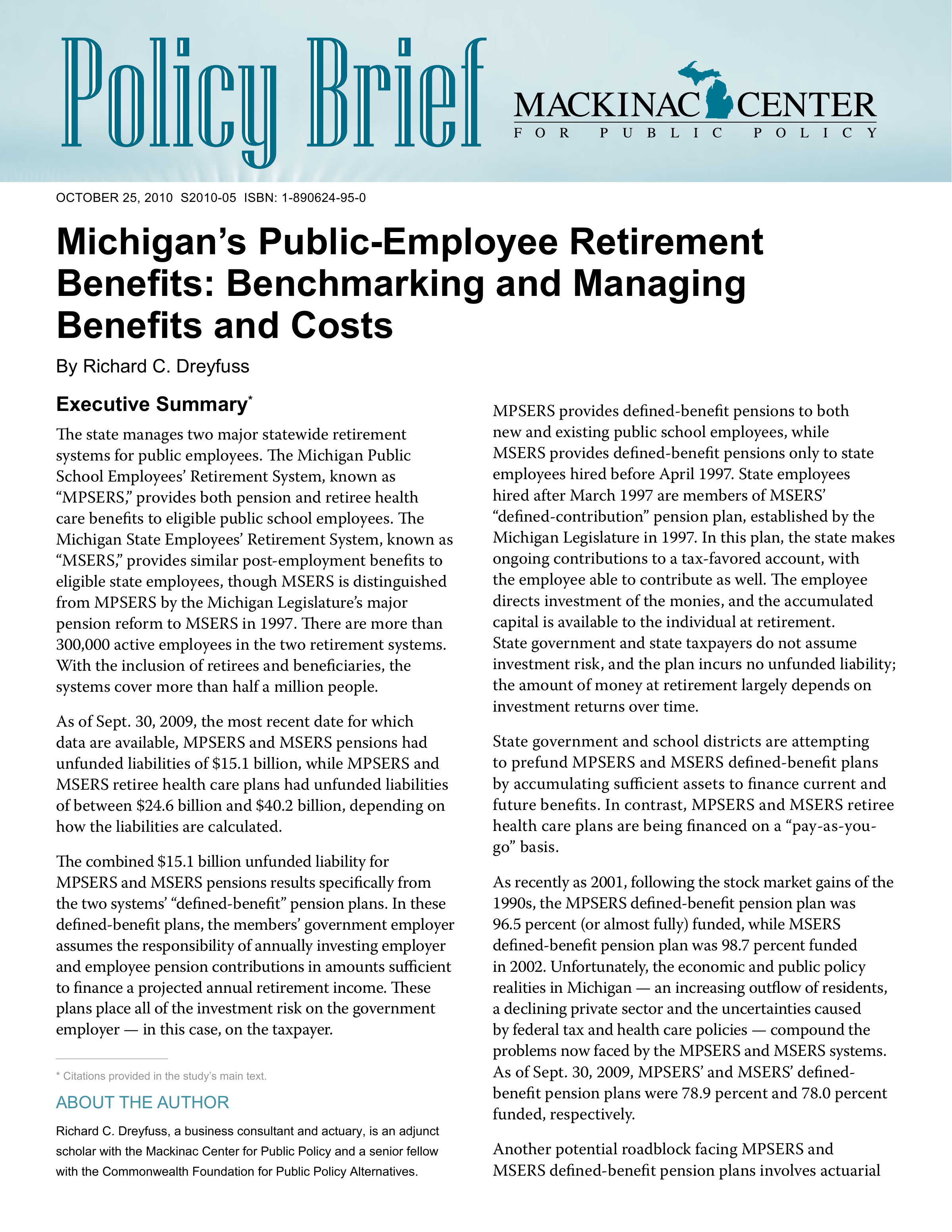 Michigan’s Public-Employee Retirement Benefits: Benchmarking and ...