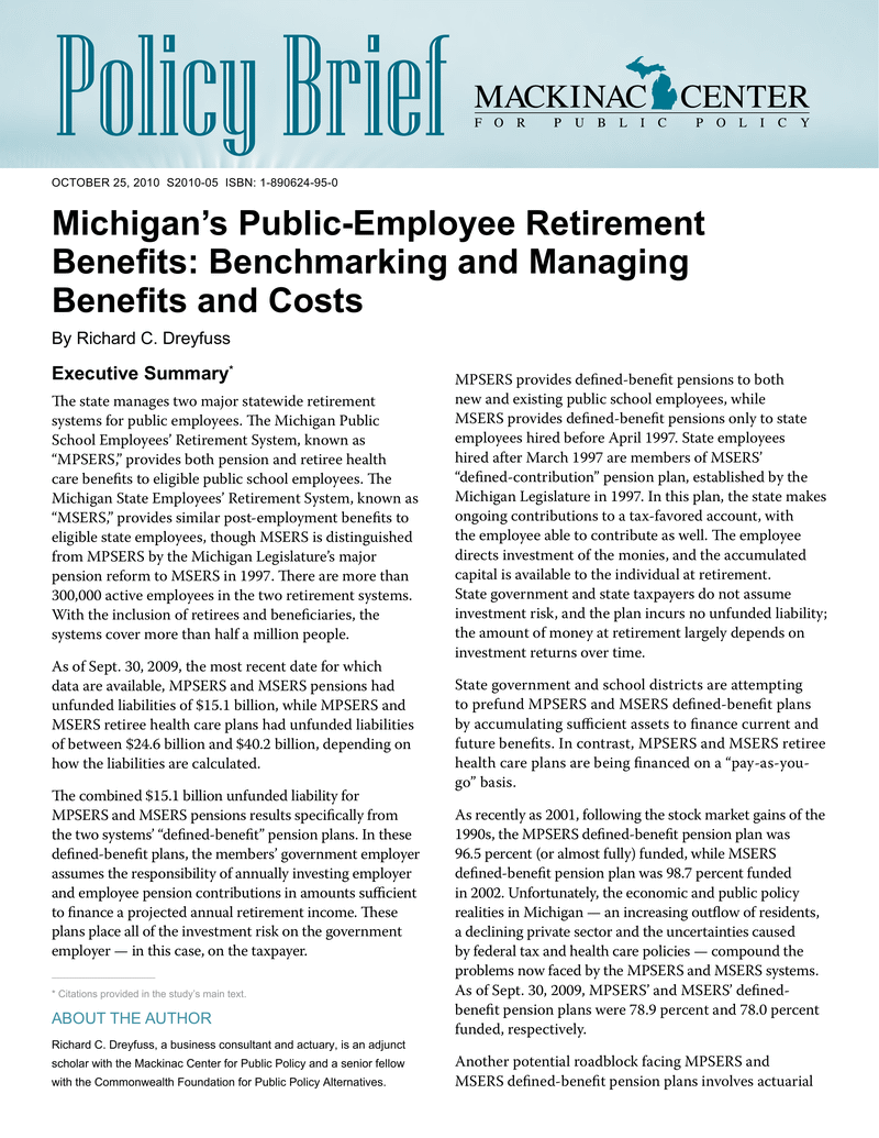 Michigan’s Public-Employee Retirement Benefits: Benchmarking and ...