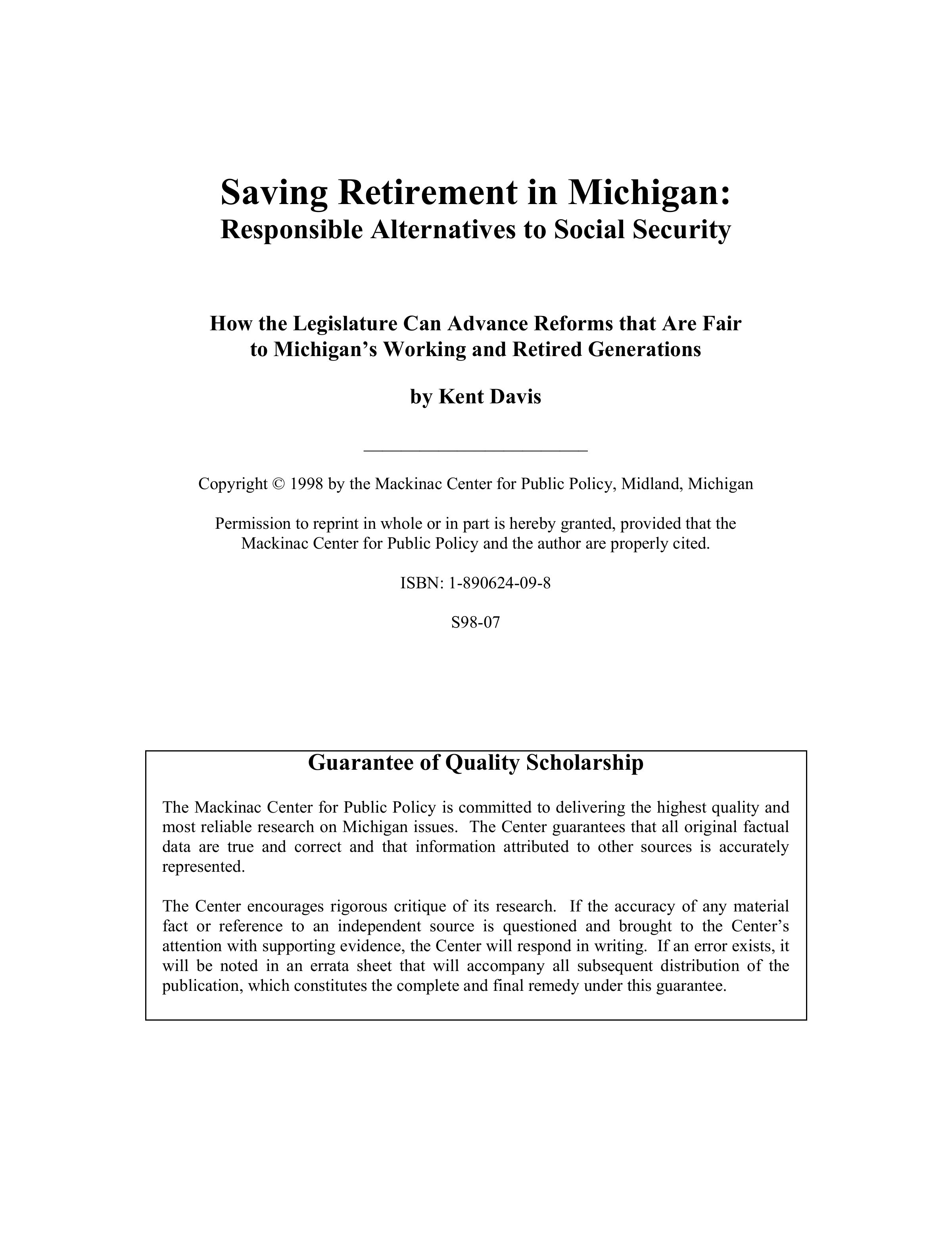 Saving Retirement in Michigan – Mackinac Center