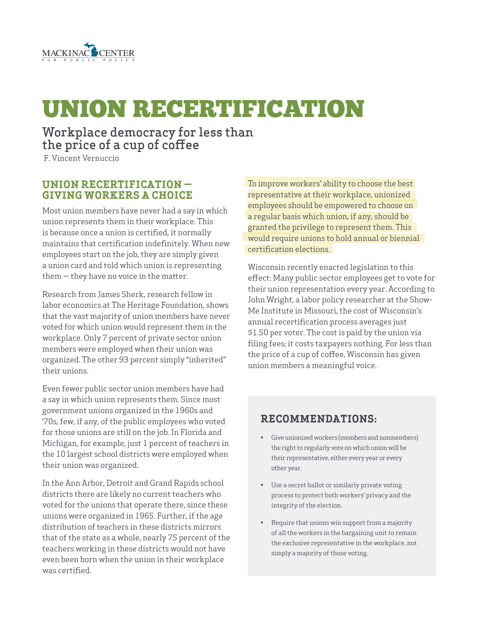 Union Recertification – Mackinac Center