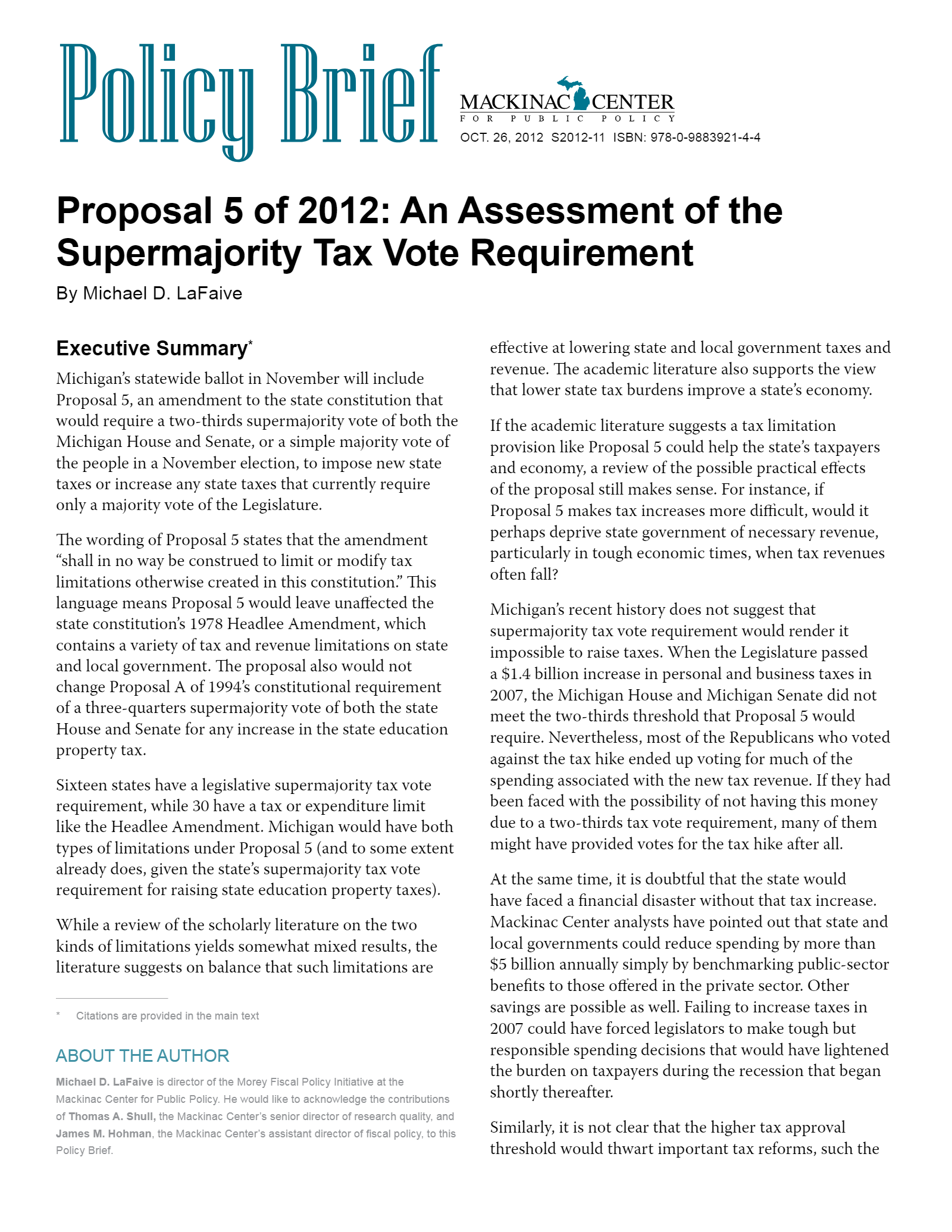 Proposal 5 of 2012: An Assessment of the Supermajority Tax Vote ...