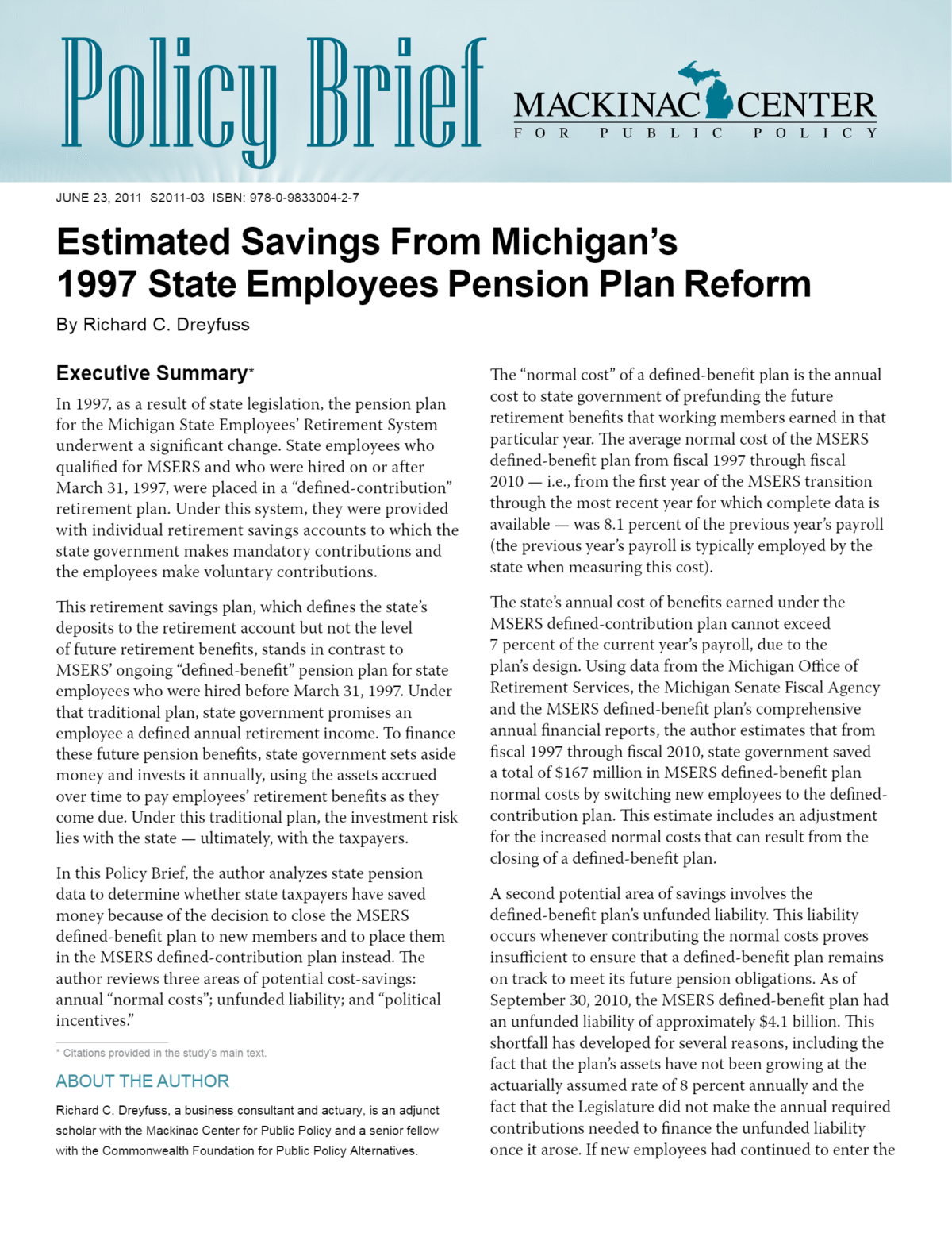 Estimated Savings From Michigan’s 1997 State Employees Pension Plan ...
