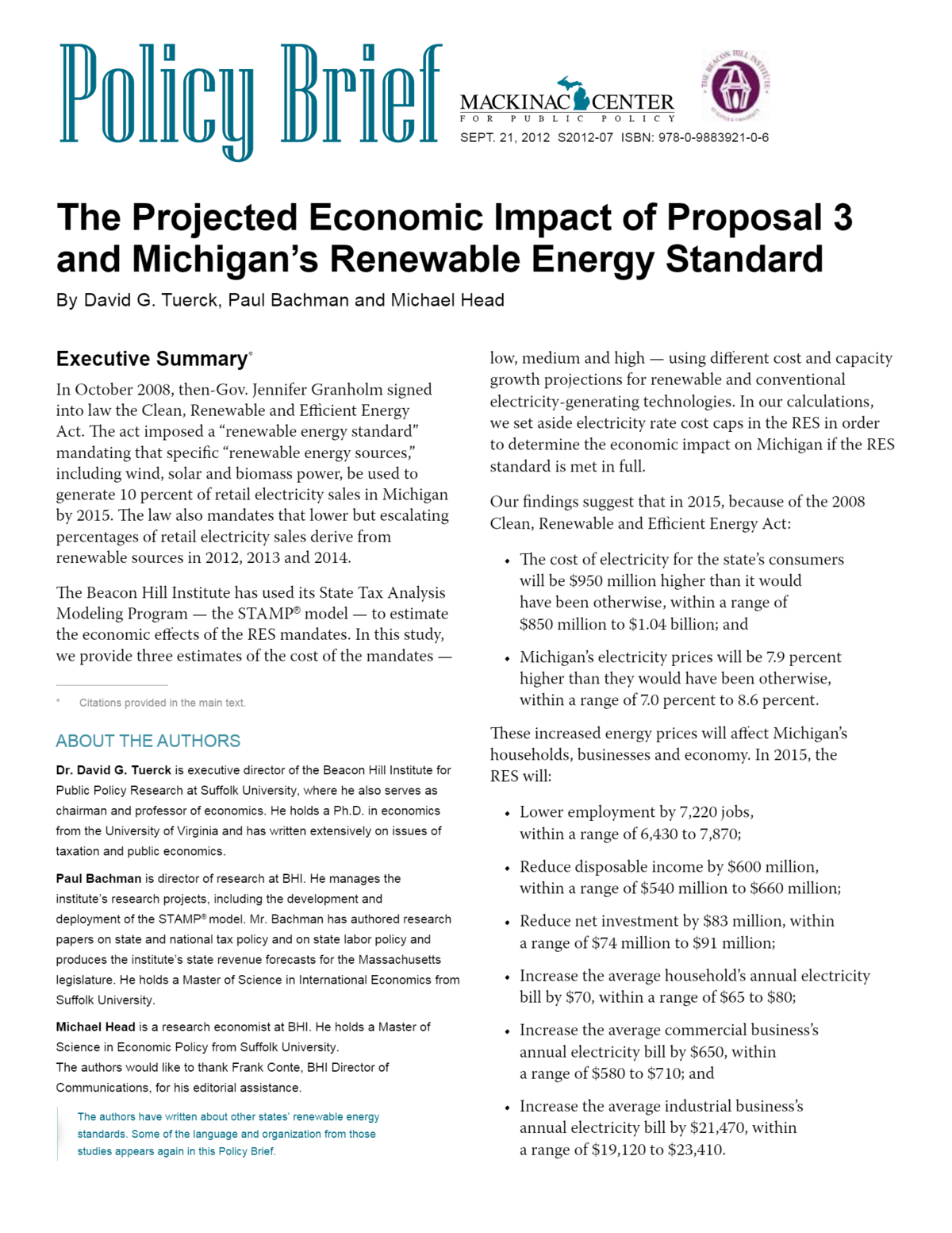 The Projected Economic Impact of Proposal 3 and Michigan’s Renewable ...