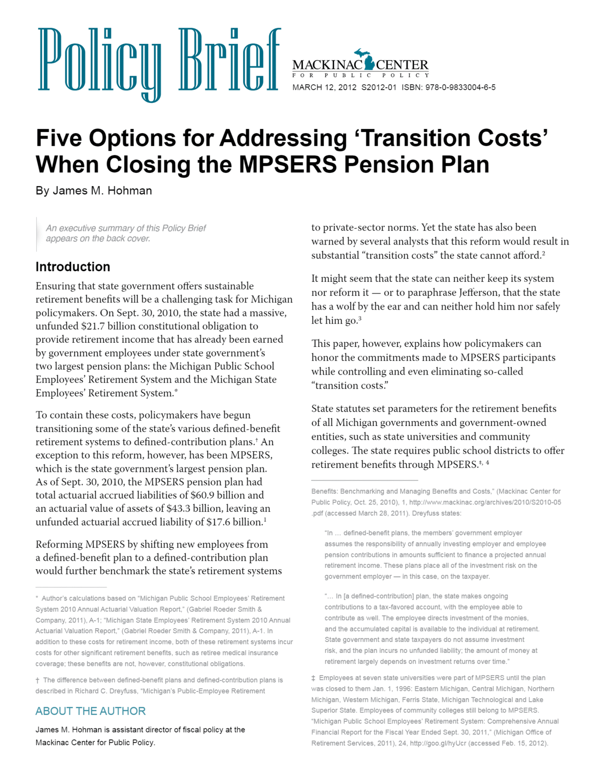Five Options for Addressing ‘Transition Costs’ When Closing the MPSERS ...
