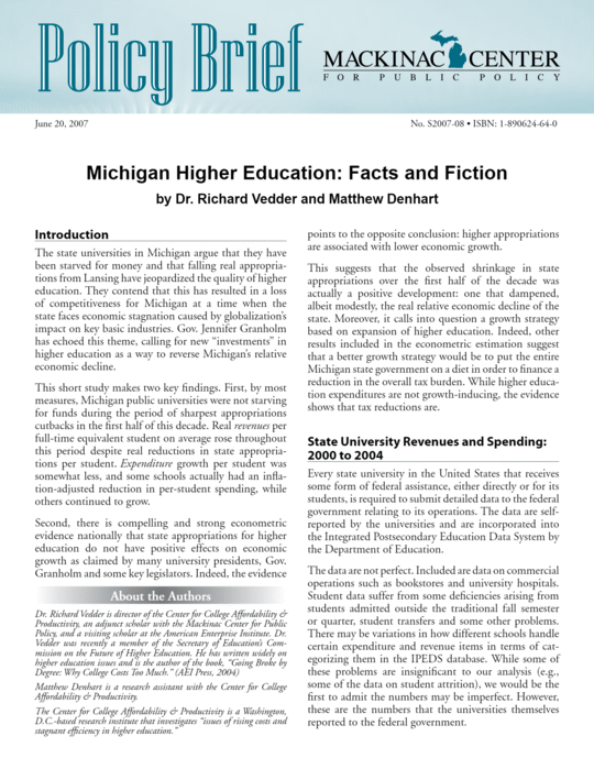 Michigan Higher Education: Facts and Fiction – Mackinac Center