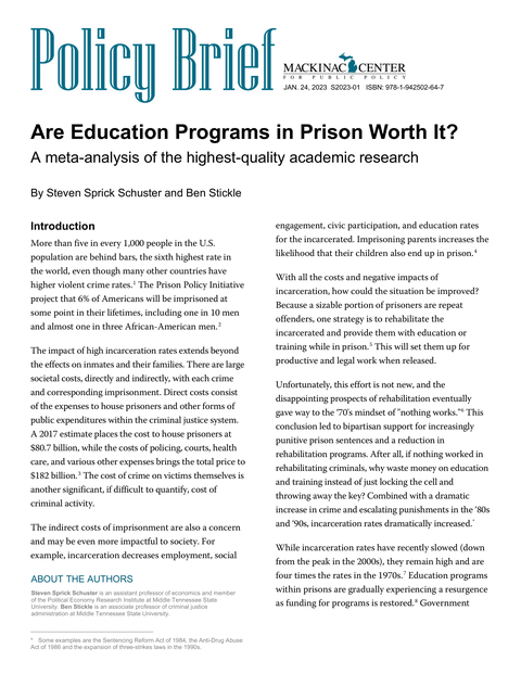 Are Education Programs in Prisons Worth It? – Mackinac Center
