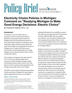 Electricity Choice Policies in Michigan: Comment on "Readying Michigan ...